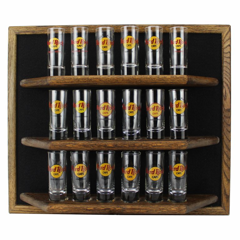 Shot Glass / Shooter Display Shelf - 18 place - Solid Oak - Display Shack